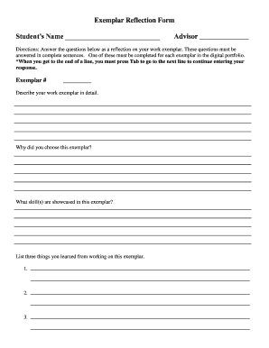 Fillable Online Exemplar Reflection Form Student's Name Advisor Fax ...