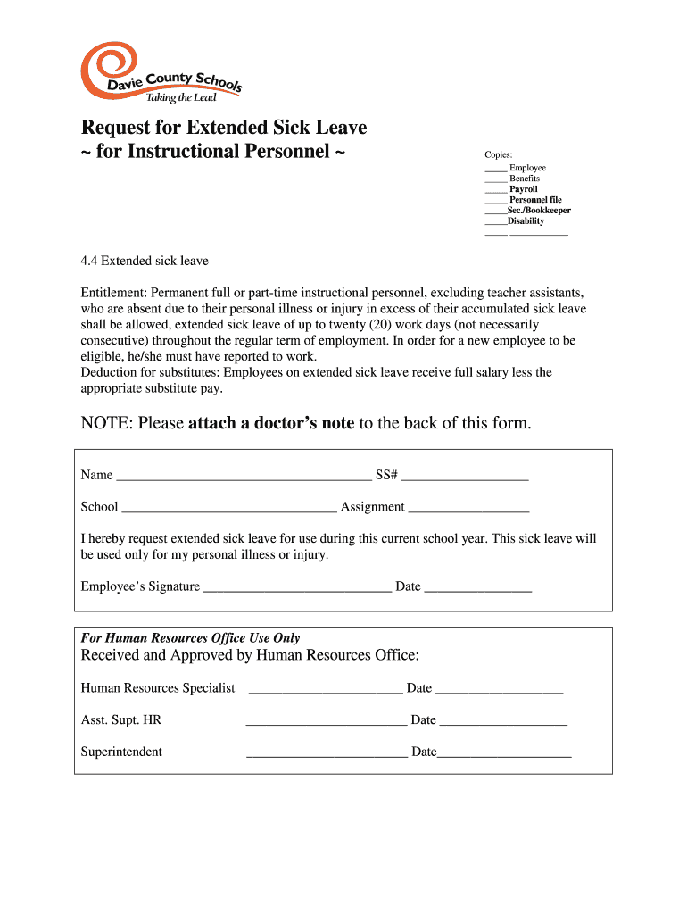 Fillable Online ndms davie k12 nc Request for Extended Sick Leave ...