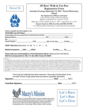 Fillable Online 5K Run/ Walk & Fun Run Drexel 5k Registration Form Fax ...