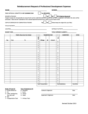 Fillable Online swain k12 nc Reimbursement Request of Professional ...