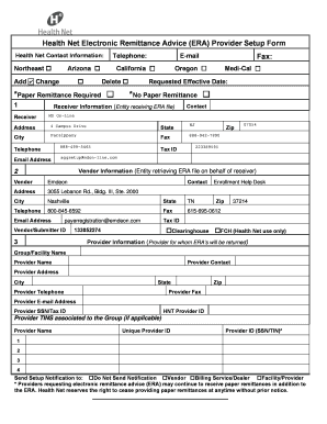 Fillable Online Health Net Electronic Remittance Advice (ERA) Provider ...