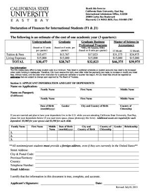 Fillable Online www20 csueastbay Declaration of Finances for ...