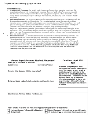Fillable Online vashonsd Parent Input Form on Student Placement Fax Email Print - pdfFiller