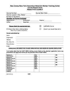 Fillable Online Course Report Form NJSP rev 8-2013 Fax Email Print ...