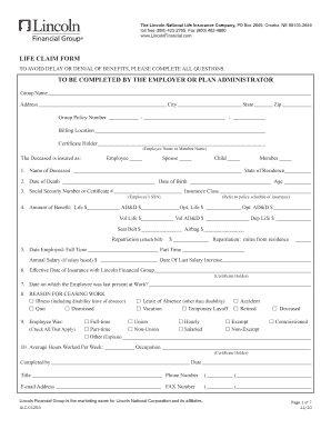 Fillable Online Life claim form to be completed by the employer or plan ...