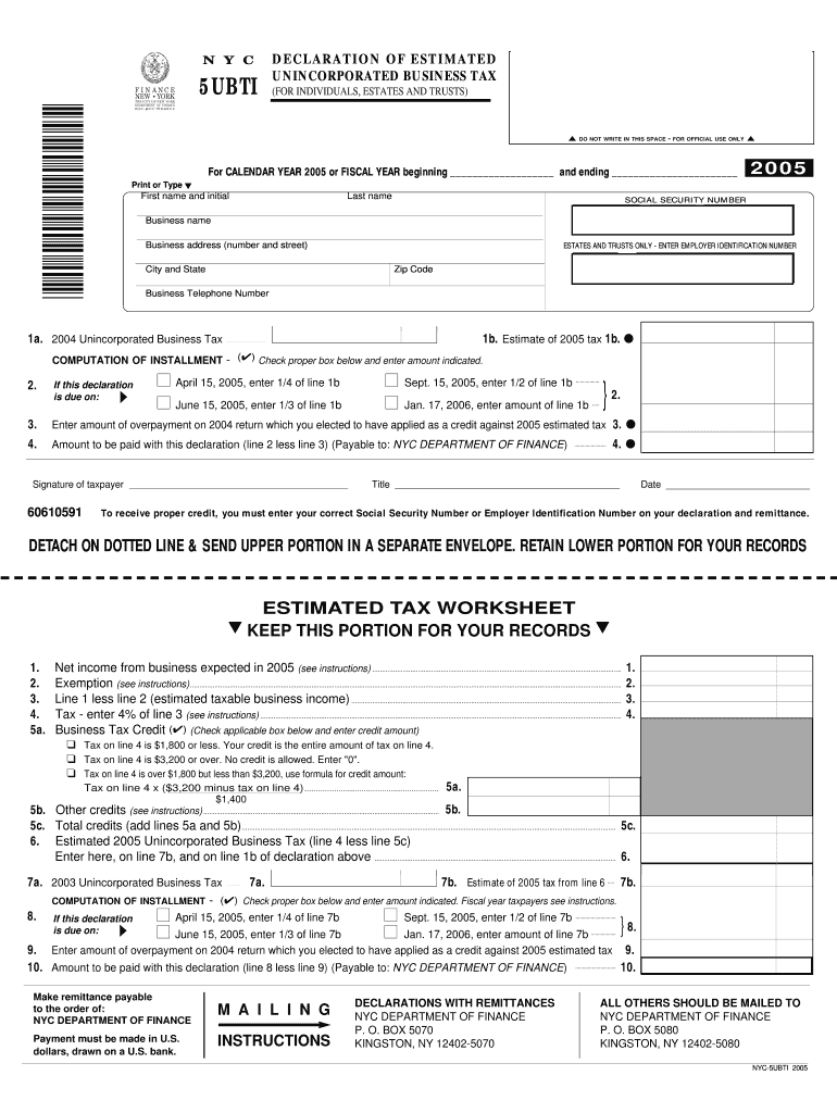 Fillable Online home nyc 2004 NYC-5UBTI / Declaration of Estimated ...