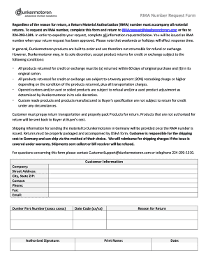 Fillable Online RMA Number Request Form - Dunkermotoren Fax Email Print ...