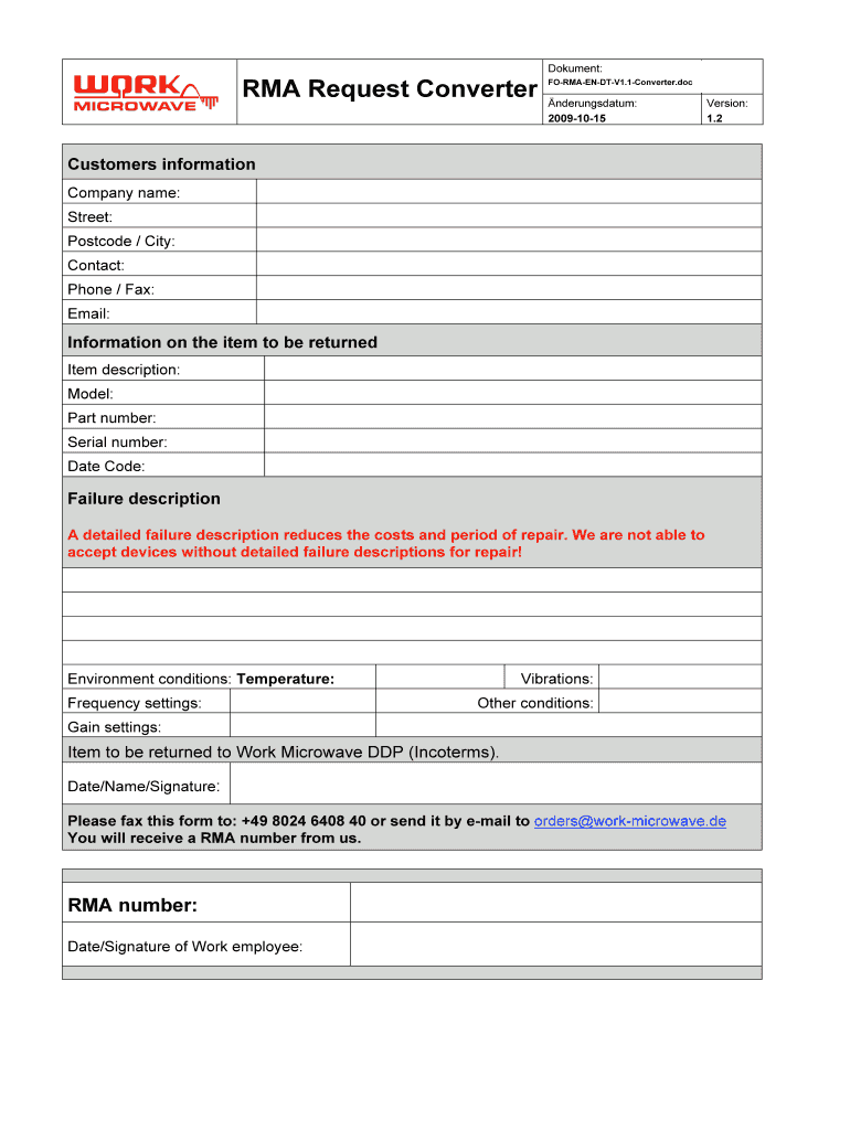 Fillable Online work-microwave RMA Request Converter - work-microwave ...