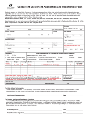 Fillable Online extendedstudies boisestate Concurrent Enrollment Application and Registration ...