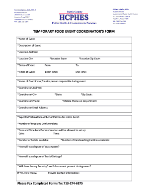 Fillable Online hcphes Temporary food event coordinator's form - Harris ...