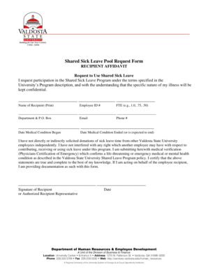 Fillable Online valdosta Shared Sick Leave Pool Request Form RECIPIENT ...