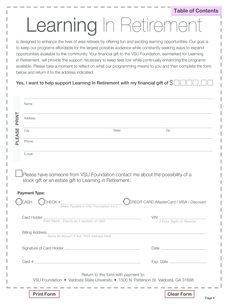 Fillable Online valdosta Learning in Retirement at Valdosta State ...