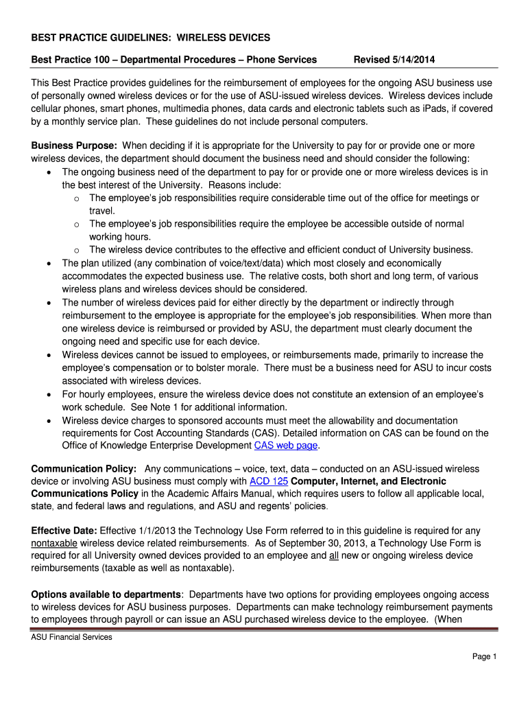 Fillable Online BEST PRACTICE GUIDELINES: WIRELESS DEVICES Fax Email ...