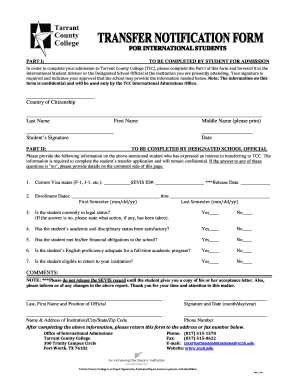 Fillable Online tccd Transfer Notification - Tarrant County College ...