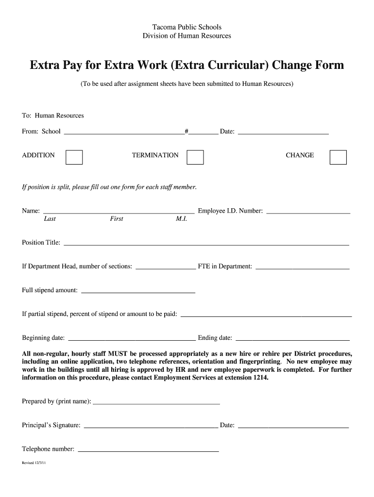 Fillable Online (Extra Curricular) Change Form - Tacoma Public Schools ...