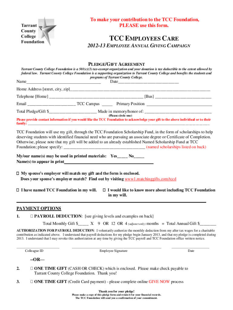 Fillable Online Printable Foundation Giving Form - Tarrant County College Alumni Fax Email Print ...