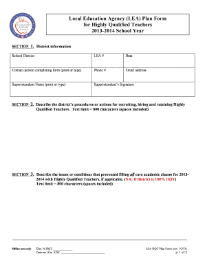 Fillable Online arkansased LEA Plan for HQT Form - Arkansas Department ...