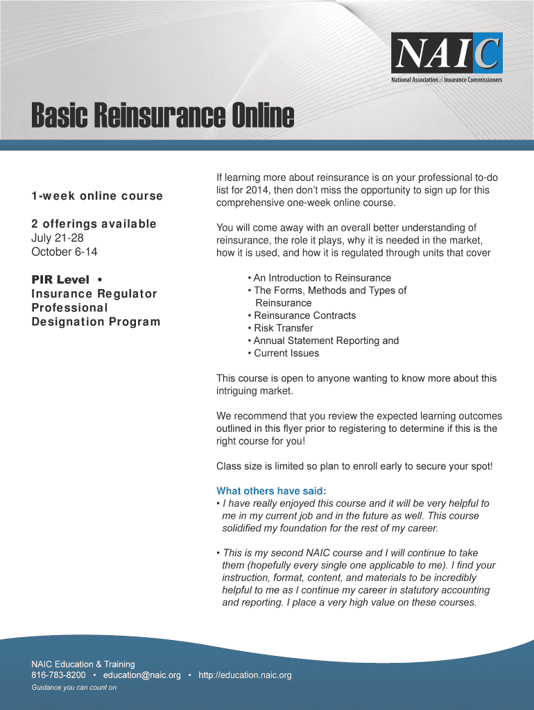 Fillable Online naic Basic Reinsurance Online - naic Fax Email Print - pdfFiller