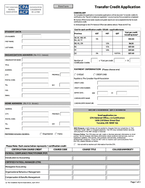 Fillable Online Transfer Credit Application Print Form CHECKLIST A Fax ...