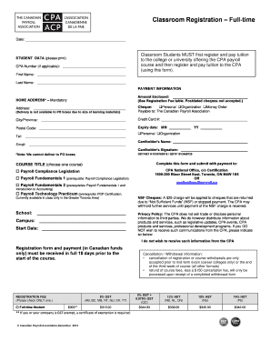 Fillable Online Classroom Registration Full-time - The Canadian Payroll ...