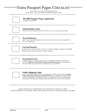 Fillable Online Extra Passport Pages CHECKLIST - US Passport 123 Fax ...
