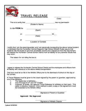 TRAVEL RELEASE FORM2 - Hunterdon Central Regional High School - Static ...