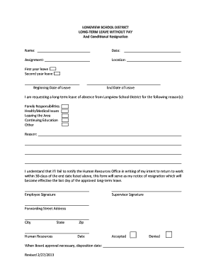 Fillable Online LONGVIEW SCHOOL DISTRICT LONG-TERM LEAVE WITHOUT PAY ...