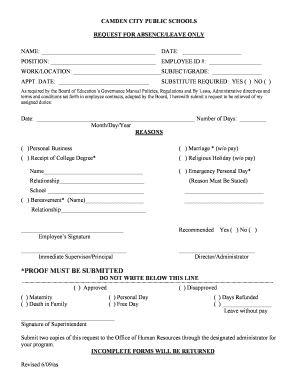Fillable Online Personal Day Form_Version.pdf - Camden City School ...