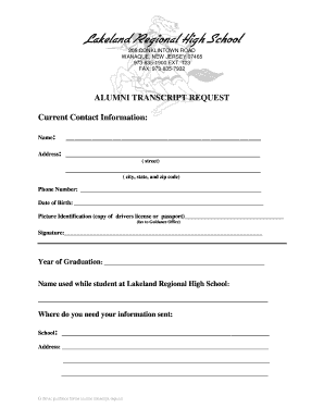 Fillable Online lakeland k12 nj Alumni Transcript Request Form ...