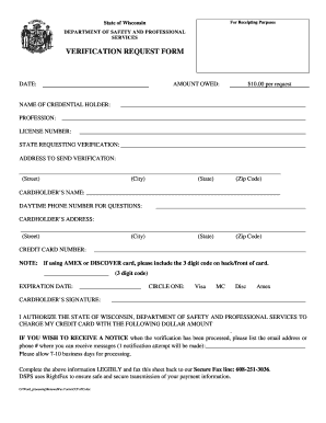 Fillable Online VERIFICATION REQUEST FORM - Wisconsin Fax Email Print ...