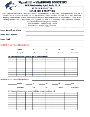 Fillable Online Booster Form 2014.xlsx Fax Email Print - pdfFiller