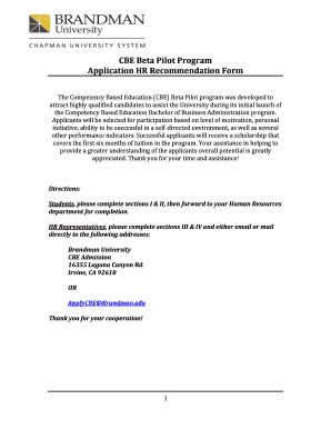 Fillable Online brandman CBE Beta Pilot Program Application HR Recommendation Form - brandman ...