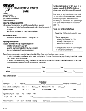 Fillable Online REIMBURSEMENT REQUEST FORM - Stevens Pass Fax Email Print - pdfFiller