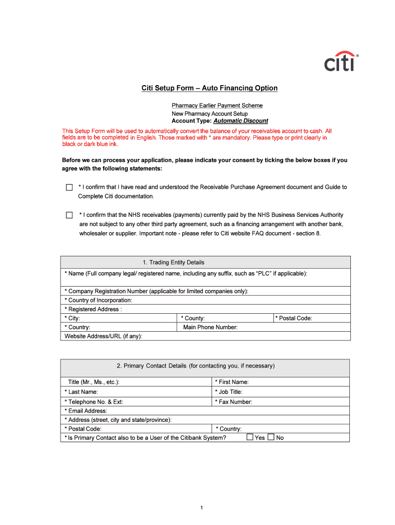 Fillable Online Citi Setup Form Auto Financing Option - Citibank Fax ...
