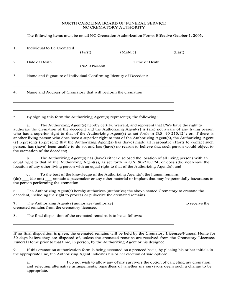 Fillable Online ncbfs NORTH CAROLINA BOARD OF FUNERAL SERVICE NC ...