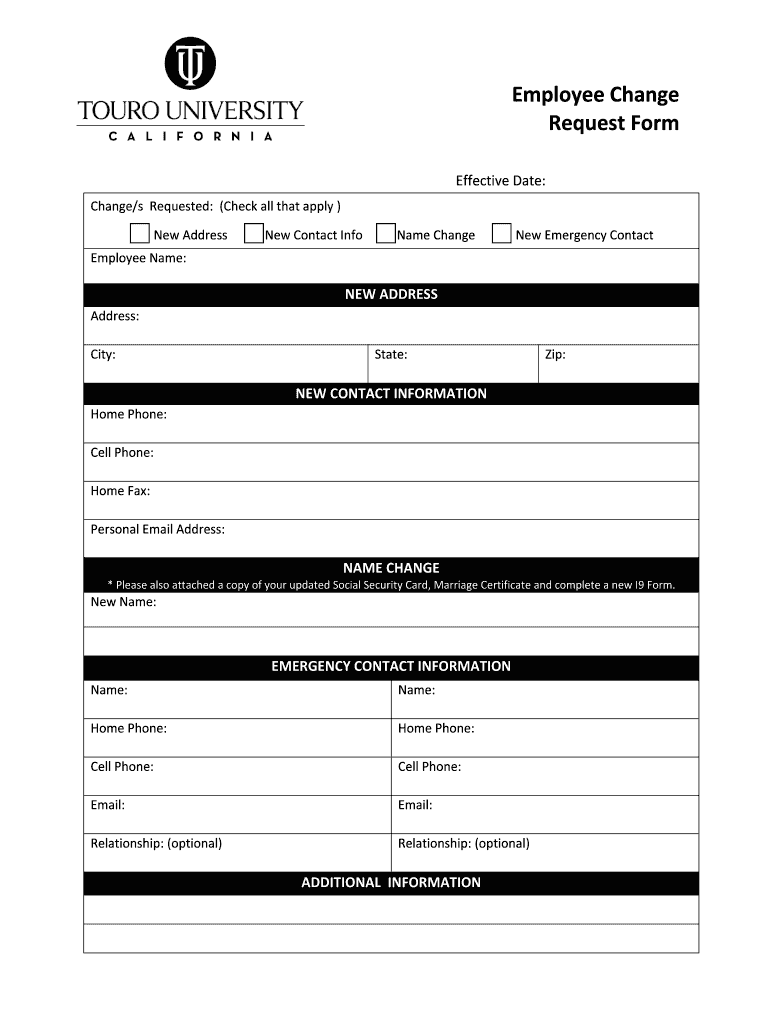 Fillable Online Employee Change Request.docx Fax Email Print - pdfFiller