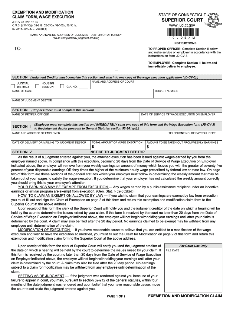 Fillable Online ctd uscourts Exemption and modification claim form ...