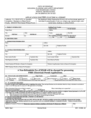 Fillable Online Fire (Electrical) Permit Application (PDF) - City of Pontiac Fax Email Print ...