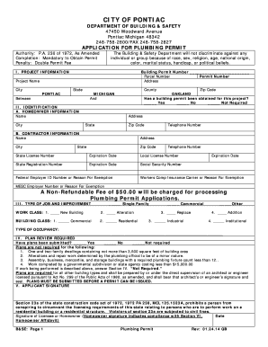Fillable Online Plumbing Permit Application - City of Pontiac Fax Email Print - pdfFiller