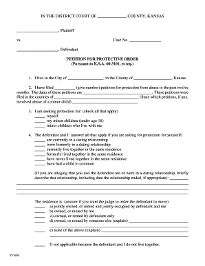 Fillable Online kscourts PETITION FOR PROTECTIVE ORDER (Pursuant to K.S ...