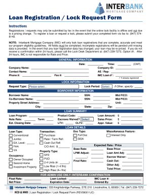 Fillable Online Loan Registration / Lock Request Form - InterBank Fax ...