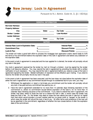 Fillable Online New Jersey: Lock In Agreement - InterBank Fax Email ...