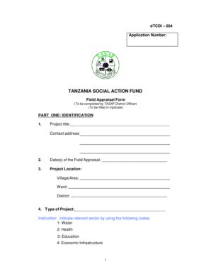 Fillable Online siteresources worldbank TASAF - Field Appraisal Form ...