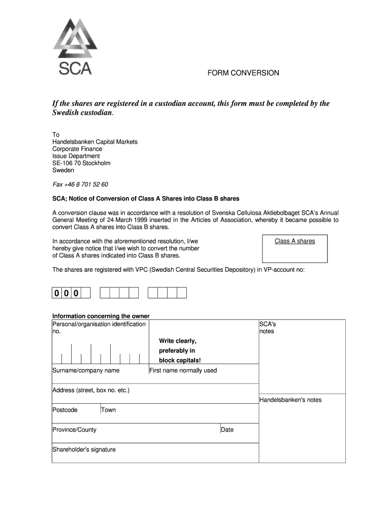 Fillable Online Conversion form - SCA Fax Email Print - pdfFiller