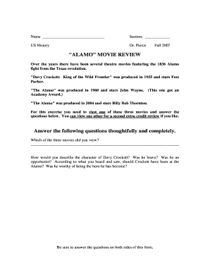 Fillable Online Alamo movie review Fax Email Print - pdfFiller