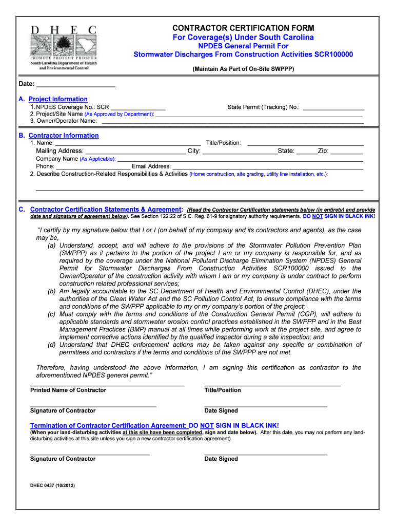 Fillable Online Contractor's Certification Form - York County ...