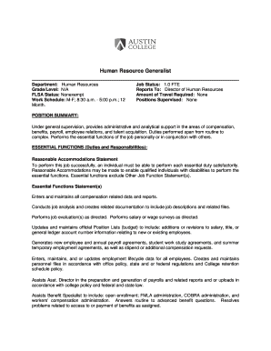Fillable Online austincollege Human Resource Generalist - austincollege ...