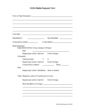 Fillable Online huoa HUOA Media Request Form Fax Email Print - pdfFiller