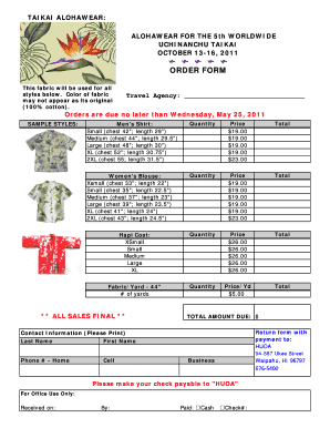 Fillable Online huoa Form - Alohawear for 2011 Taikai - huoa Fax Email ...