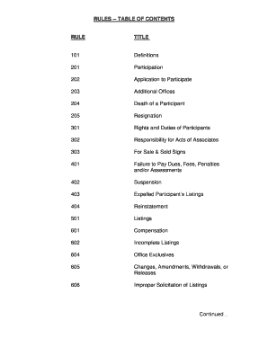 Fillable Online RULES -- TABLE OF CONTENTS RULE TITLE 101 Definitions ...